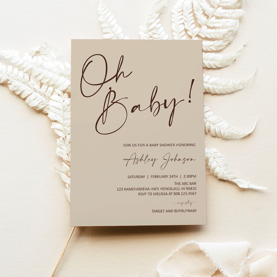 Editable Oh Baby Shower Invitation Gender Neutral Baby Shower ...