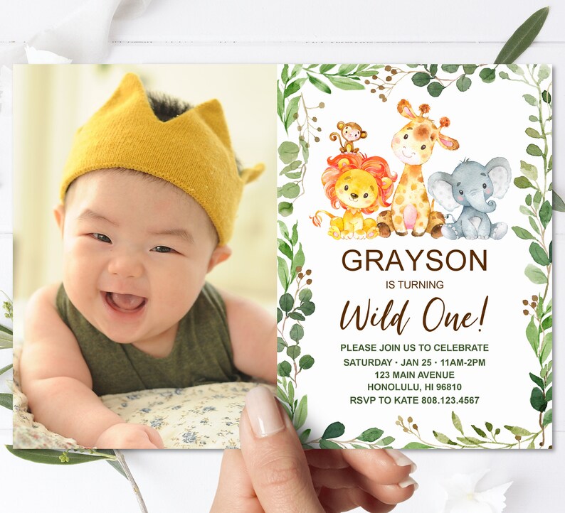 Boy Wild One Birthday Invitation Jungle Birthday Invitation | Etsy