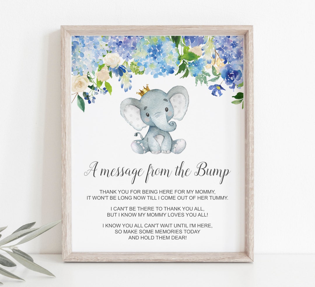 Elephant Message From the Bump Sign Boy Elephant Baby Shower Little ...