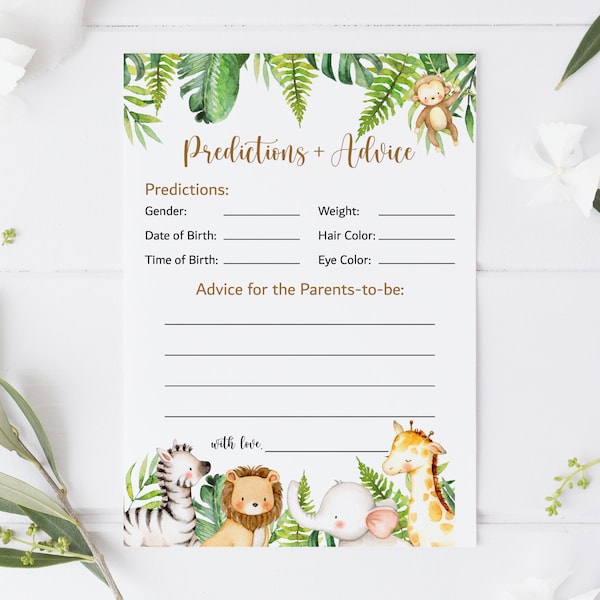 Safari Baby Predictions & Advice Card, Printable Jungle Baby Shower - Etsy