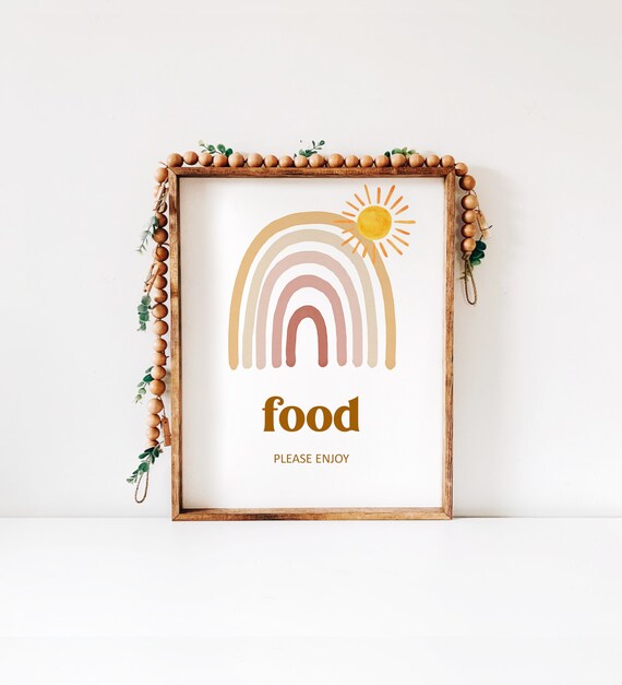 Rainbow Sunshine Party Food Table Sign Muted Rainbow Boho Birthday Baby ...
