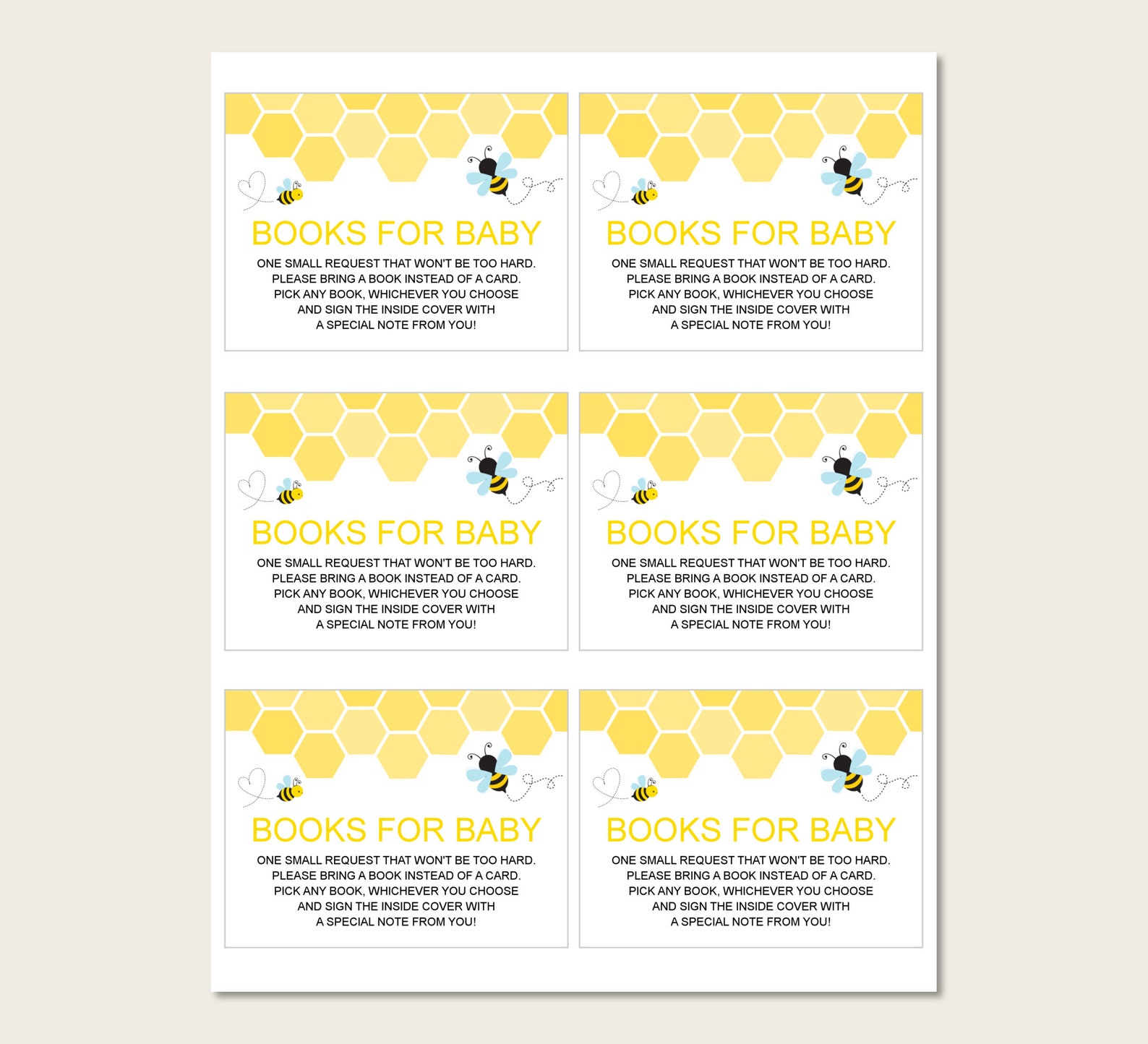 Bee Baby Shower Books for Baby Bring A Book Request Insert | Etsy Canada