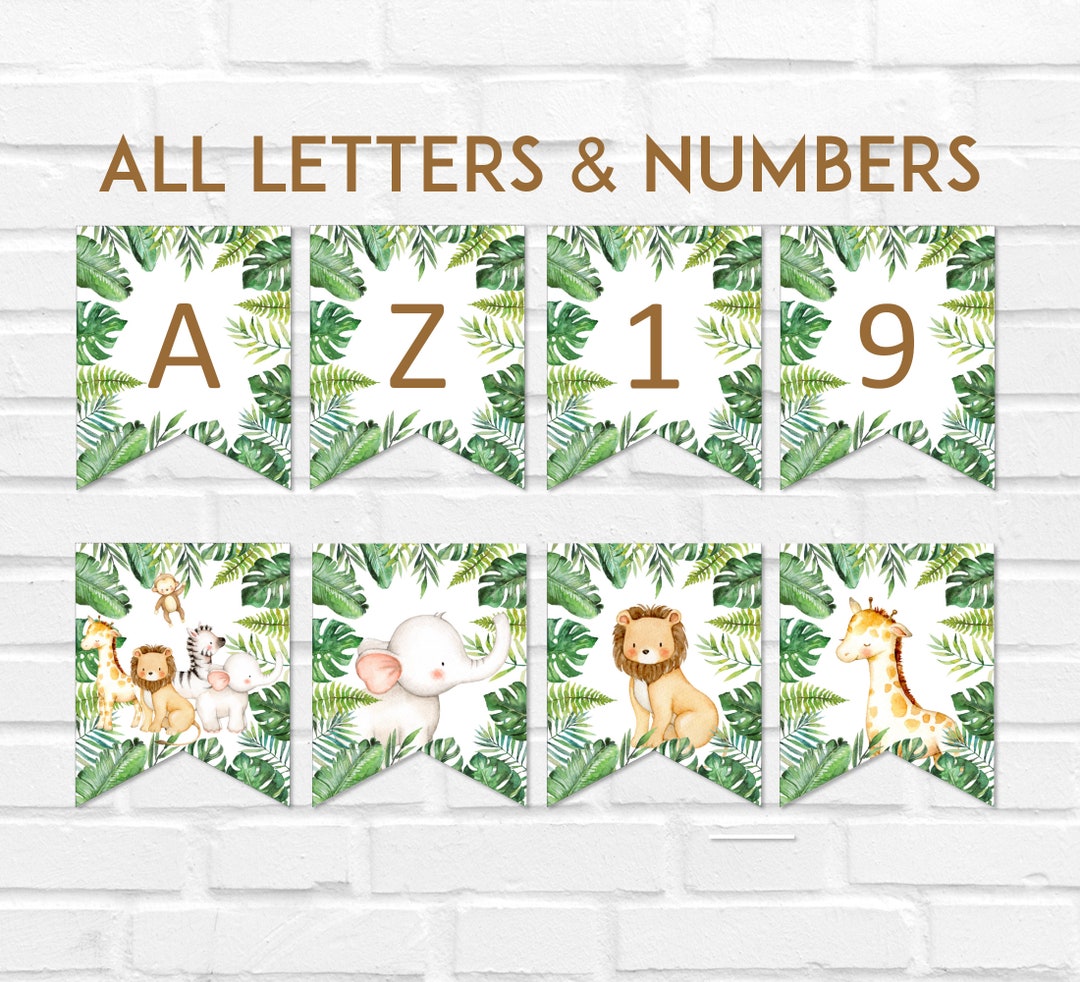 Jungle Safari Animals Banner Jungle Baby Shower Banner Safari Birthday ...