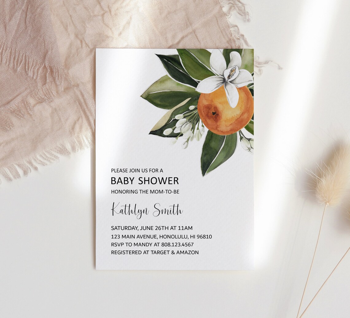 CUSTOM Citrus Baby Shower Invitation Orange Baby Shower Gender - Etsy