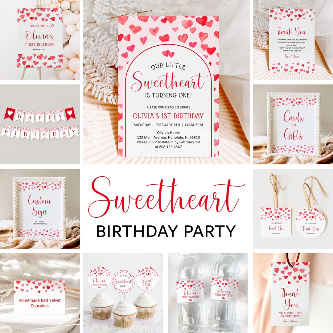Editable Sweetheart Birthday Invitation Bundle - Printable Party ...