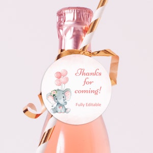 Editable Pink Elephant Baby Shower Favor Tag Thank You Tag Balloon Girl ...