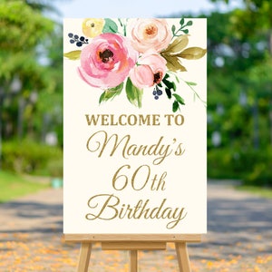 Floral Birthday Welcome Sign Poster Printable Women Birthday ...