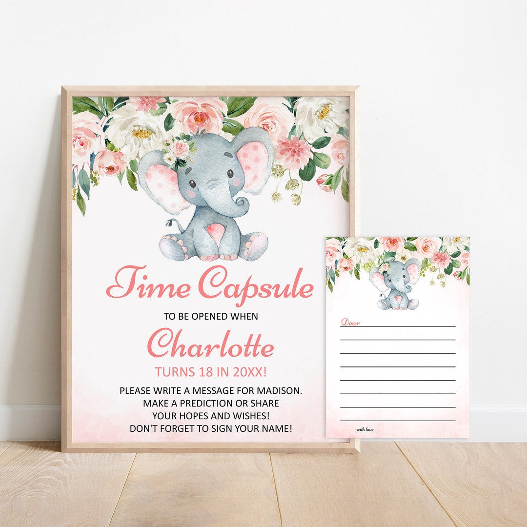 Editable Elephant Time Capsule Pink Elephant Baby Time Capsule Girl ...