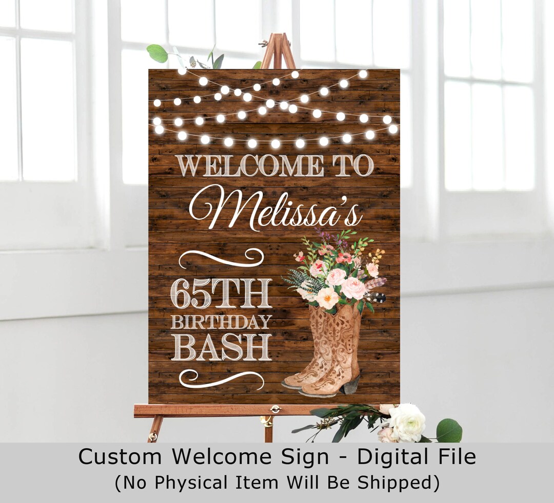 CUSTOM Cowgirl Birthday Welcome Sign Western Cowboy Boots Country ...