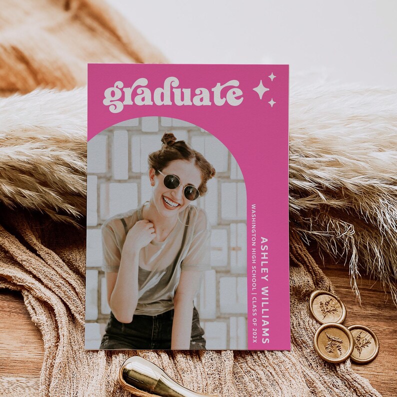 Editable Pink Graduation Invitation Graduation Announcement Card Arch ...