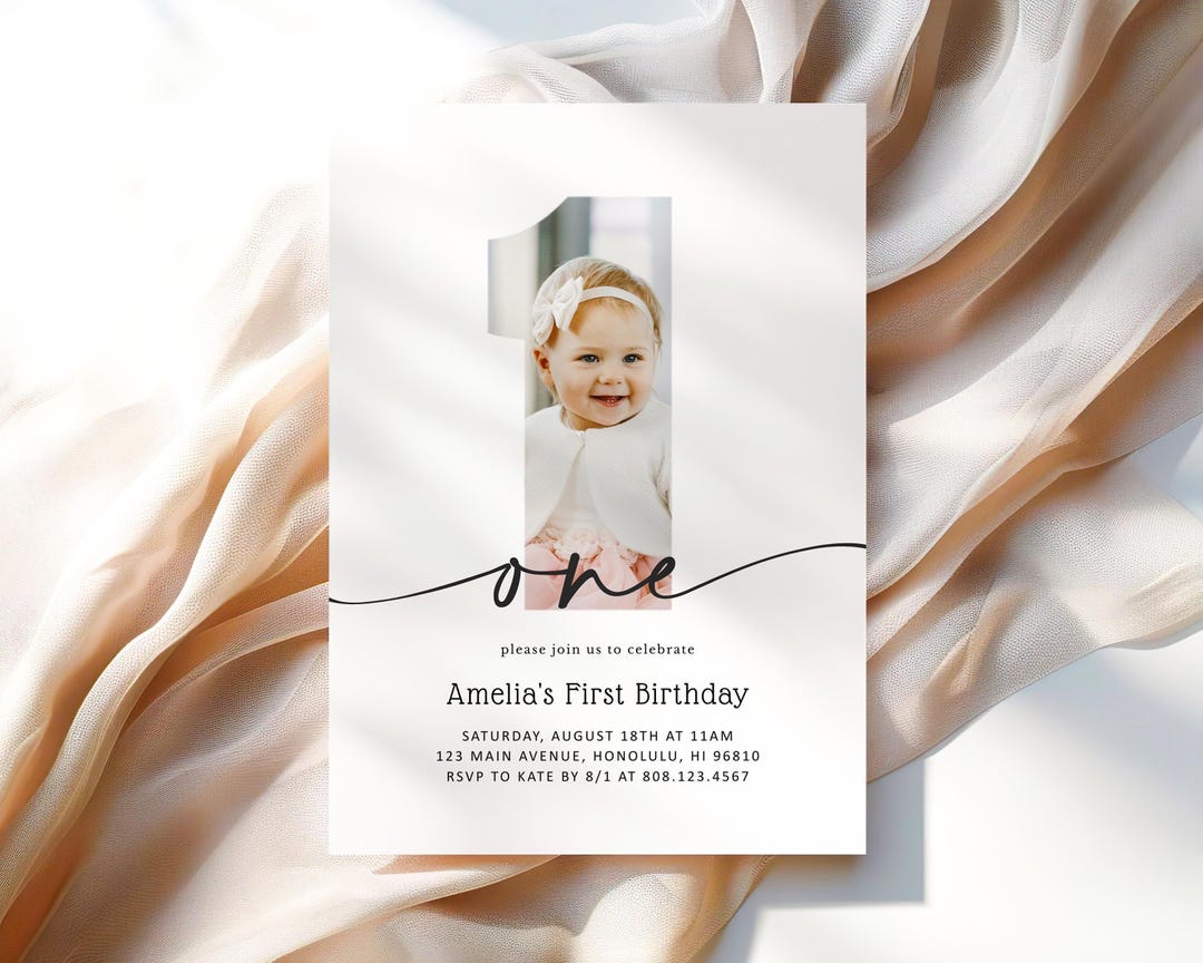 Editable First Birthday Invitation 1st Birthday Party Invite Minimalist ...