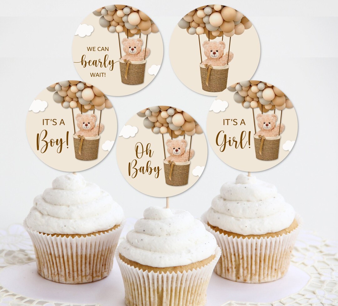 Teddy Bear Baby Shower Cupcake Toppers We Can Bearly Wait Baby Shower ...