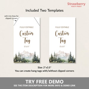 Editable Forest Mountain Thank You Tag Wedding Favor Tag Adventure Baby ...