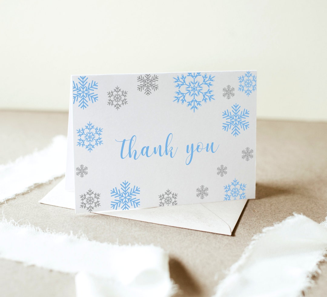 Thank You Cards Winter Blue Snowflakes Folded Thank You Note Cards ...