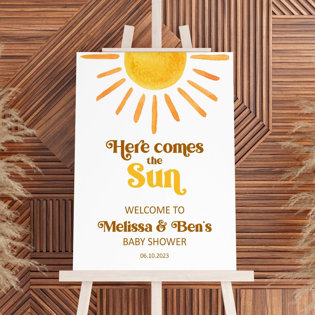 Editable Sun Baby Shower Welcome Sign Here Comes the Sun Welcome Sign ...