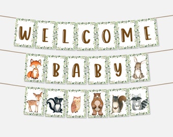 Woodland Animals Printable Banner Greenery Gold Forest Baby - Etsy