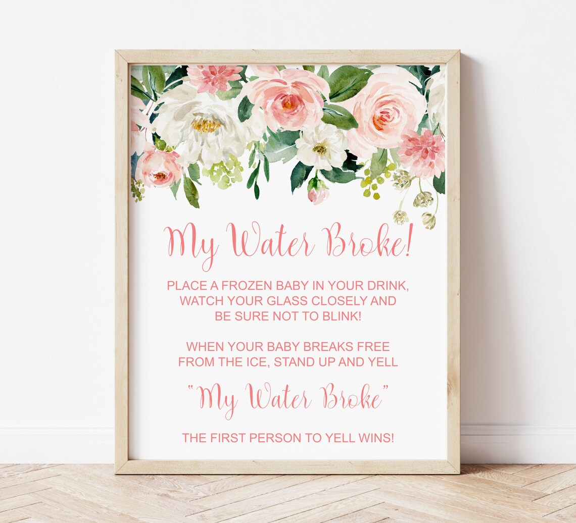 My Water Broke Game Sign Pink Blush Baby Shower Game Printable - Etsy