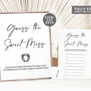 Editable Guess the Sweet Mess Game Dirty Diaper Game Minimalist Modern ...