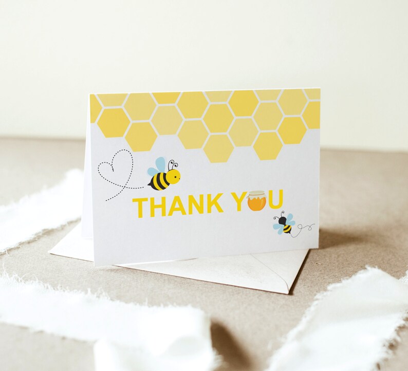Bee Thank You Card Template Printable Thank You Card Folded | Etsy