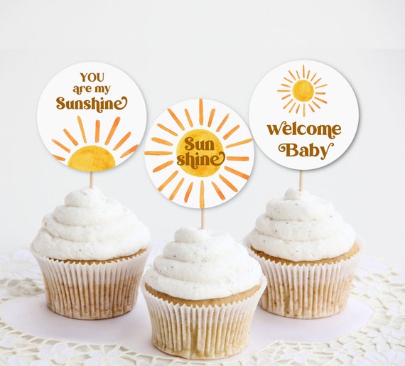 Sunshine Baby Shower Cupcake Toppers You Are My Sunshine Retro Boho ...
