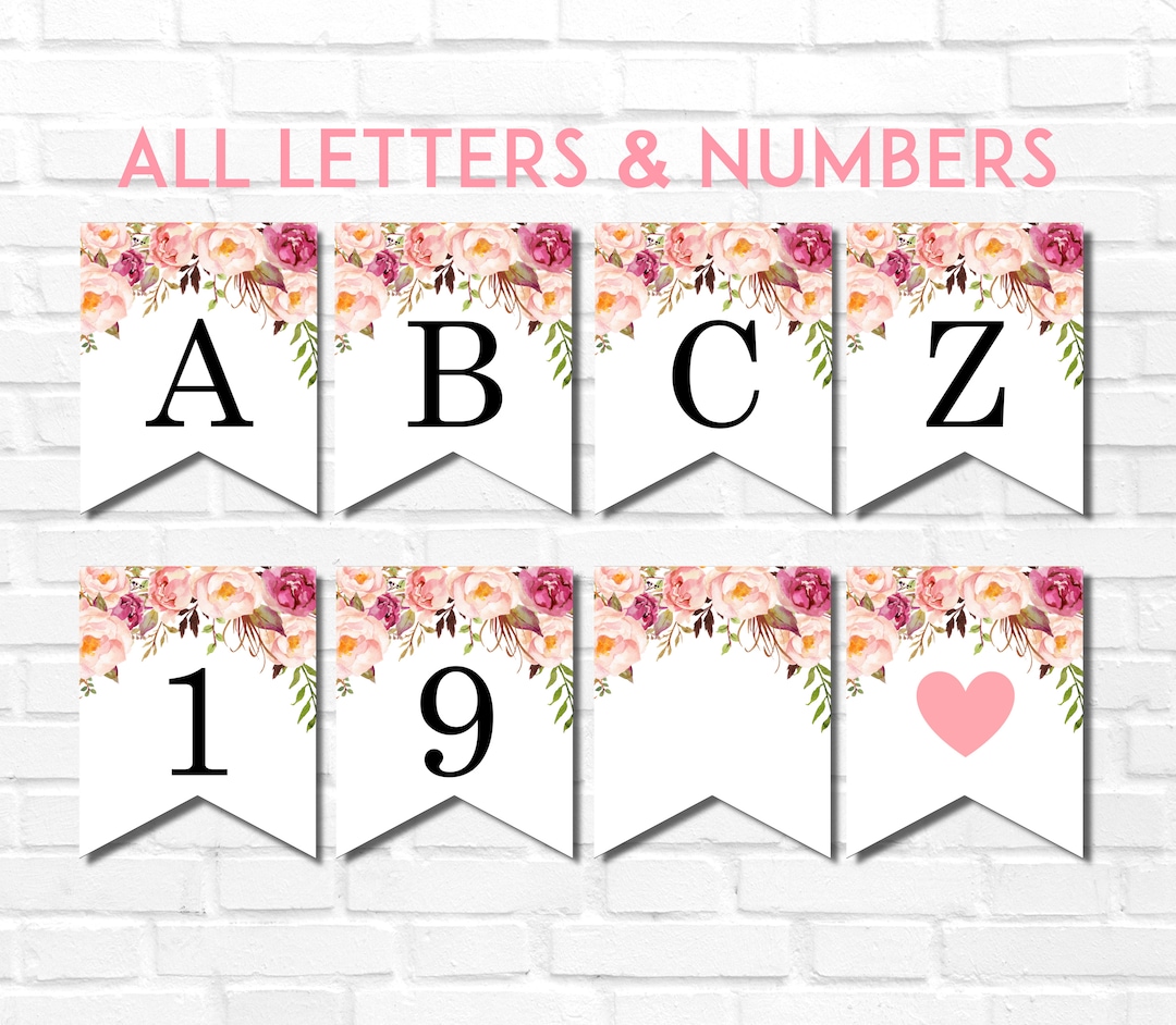 Pink Floral Alphabet Banner With Numbers, Printable Banner, Pink ...