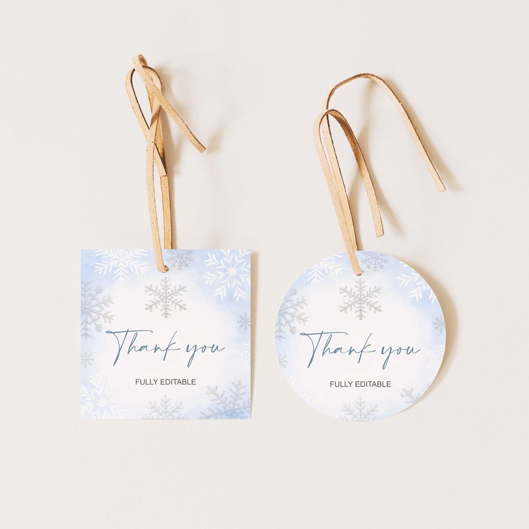 Editable Blue Snowflake Thank You Tag Winter Baby Shower Favor Tag Baby ...