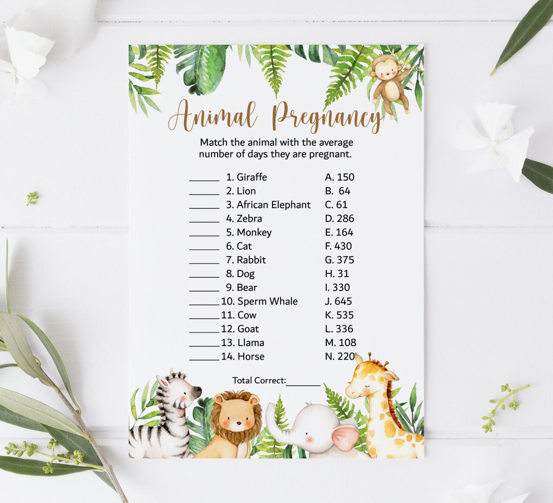Animal Pregnancy Game Animal Gestation Game Jungle Baby Shower Jungle ...
