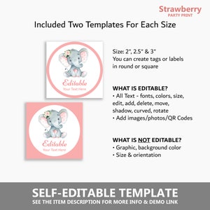 Editable Elephant Baby Shower Thank You Tags Favor Tags Pink Elephant ...