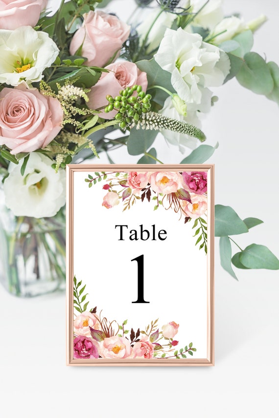 Table Number Cards Boho Blush Pink Floral Printable Table Numbers 1-30 ...