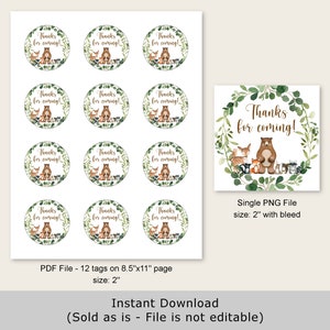 Woodland Animals Thank You Tags Stickers Greenery Woodland Baby Shower ...