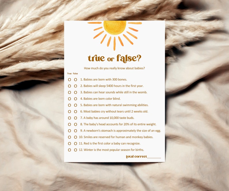 Sun Baby Shower True or False Game Here Comes the Sun Retro - Etsy