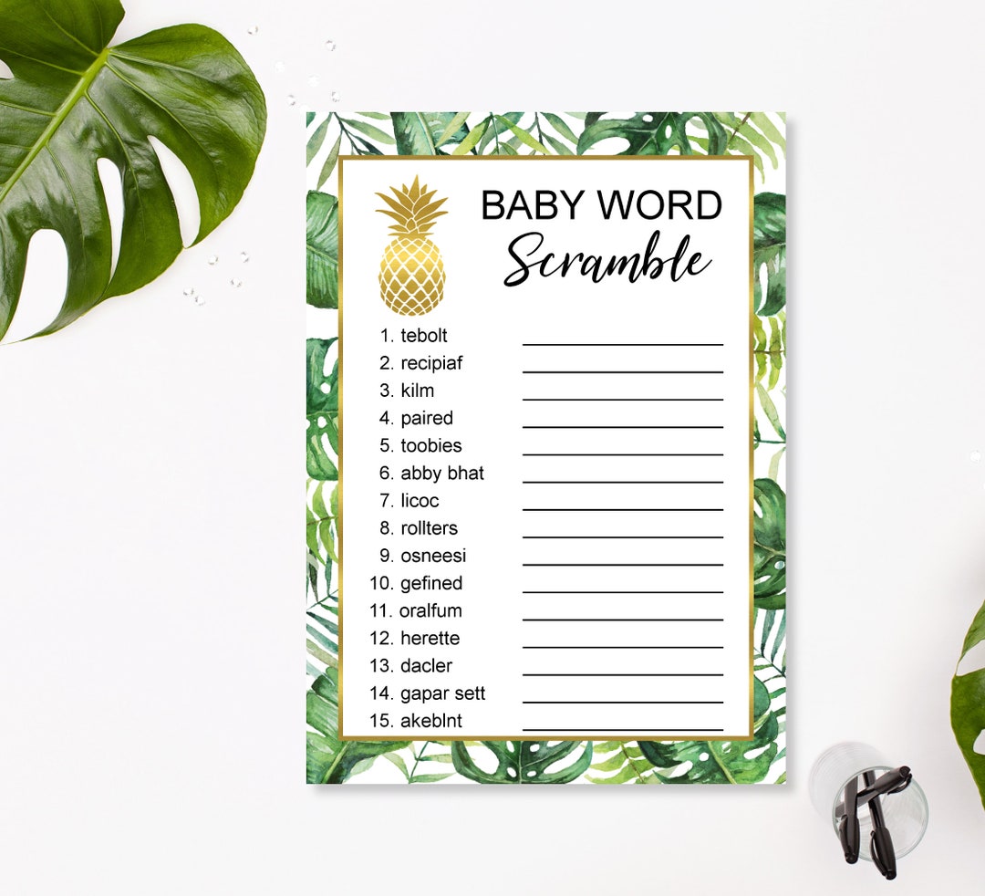 Baby Word Scramble Game Tropical Baby Shower Game Hawaiian Luau Baby ...