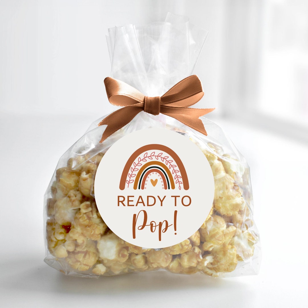 Ready to Pop Sticker Tag Rainbow Baby Shower Favor Tag Popcorn Bag ...