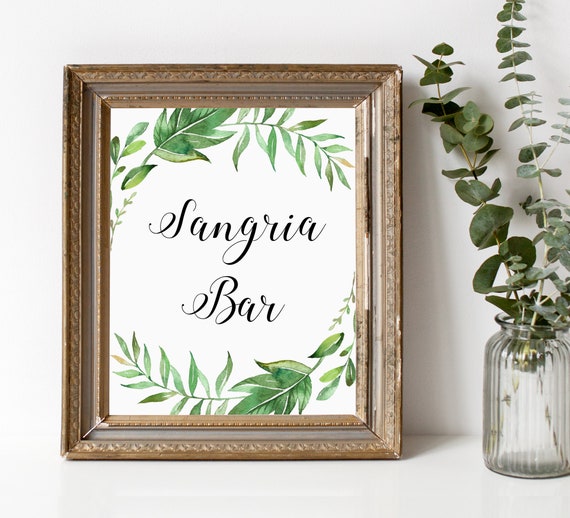 Sangria Bar Sign Printable Greenery Bridal Shower Baby Shower ...