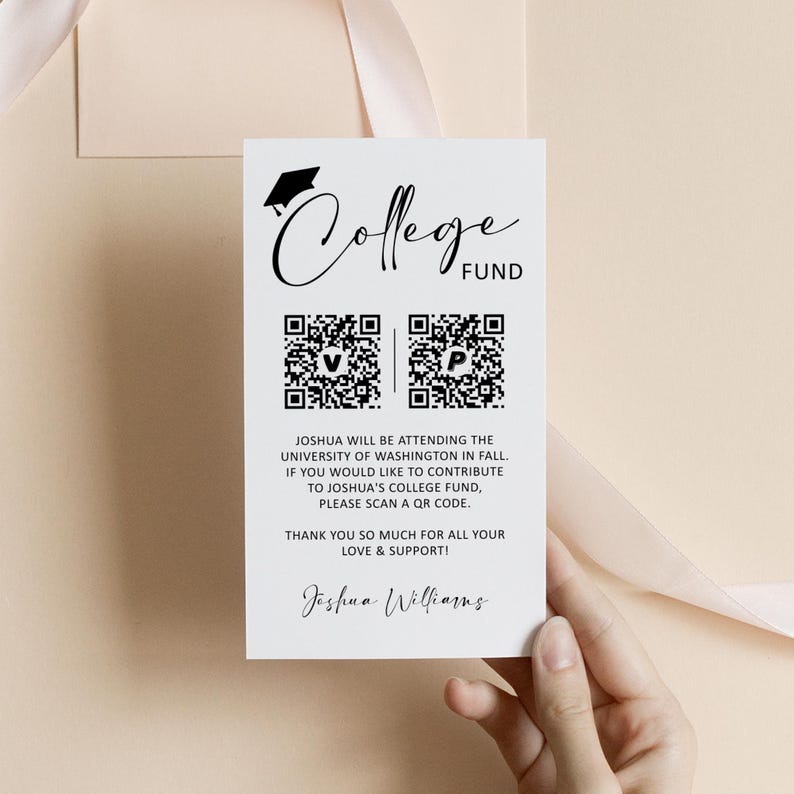 Editable College Fund QR Code Card Graduation Money Gift Venmo Card ...