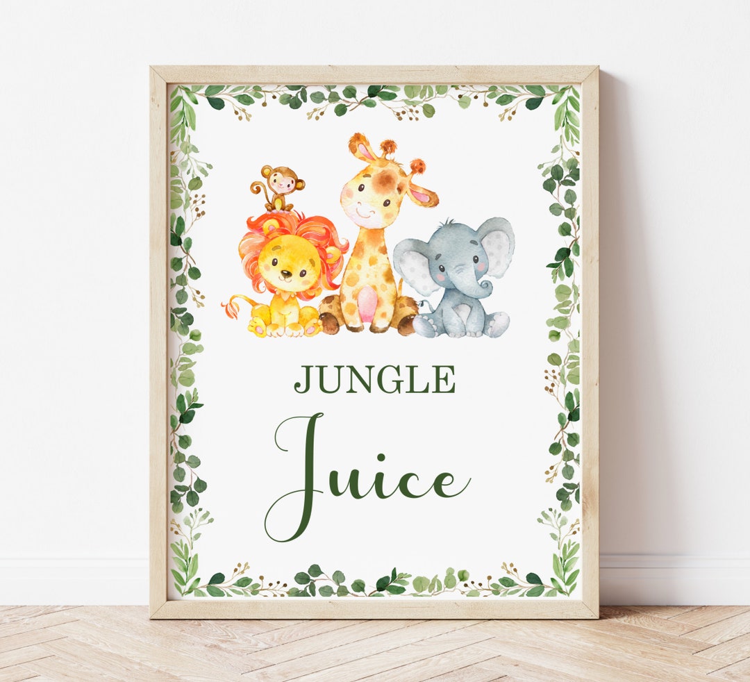 Jungle Juice Sign Safari Animals Wild One Jungle Zoo Birthday Baby ...