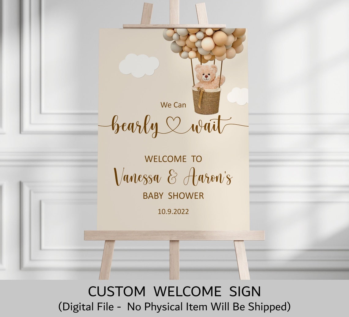CUSTOM Teddy Bear Welcome Sign We Can Bearly Wait Baby Shower - Etsy