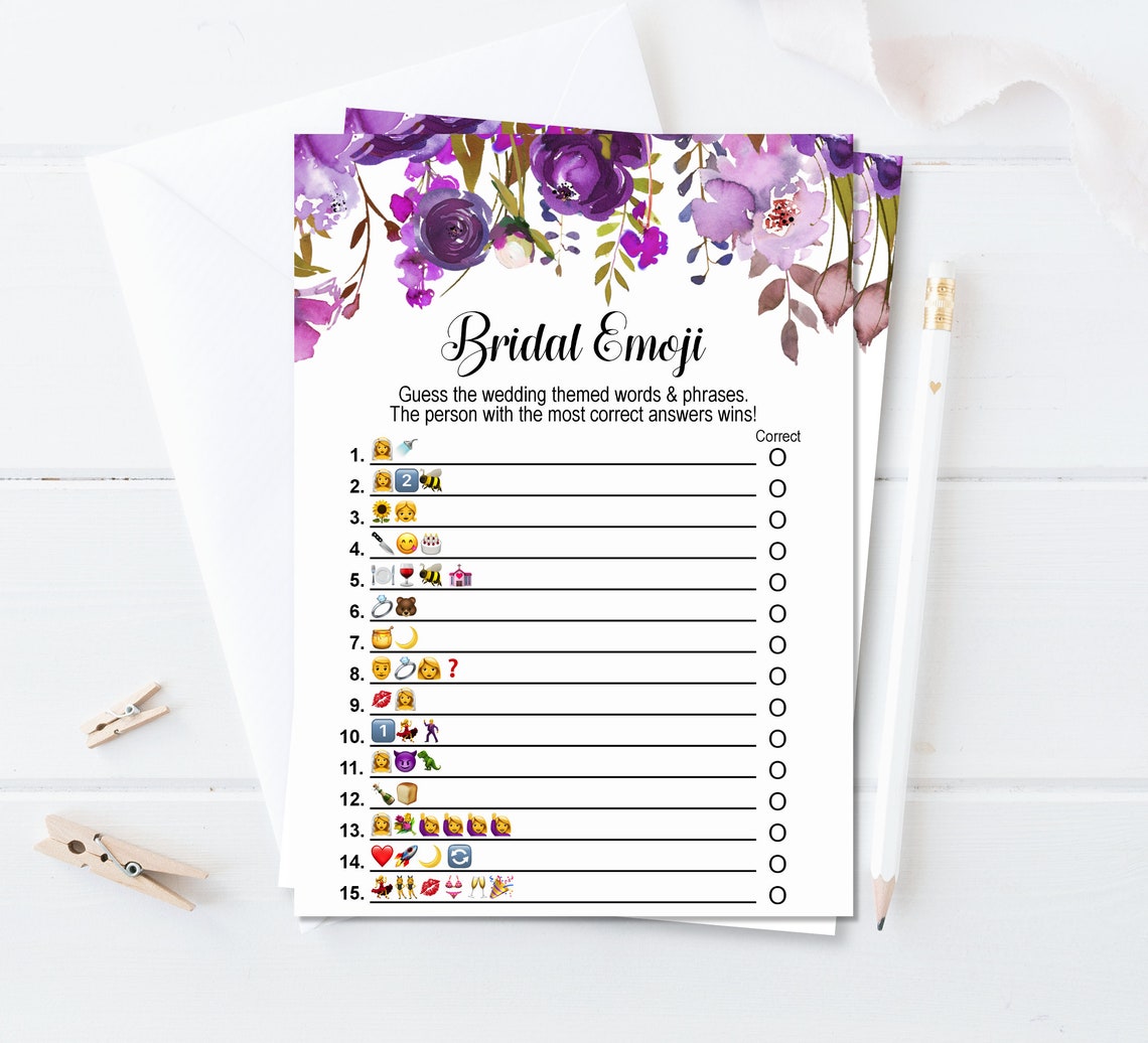 Emoji Pictionary Bridal Shower Game Purple Bridal Shower Game - Etsy