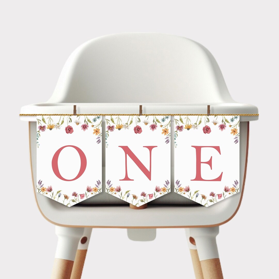 Editable Wildflower High Chair Banner – ONE 1st Birthday Girl Template ...