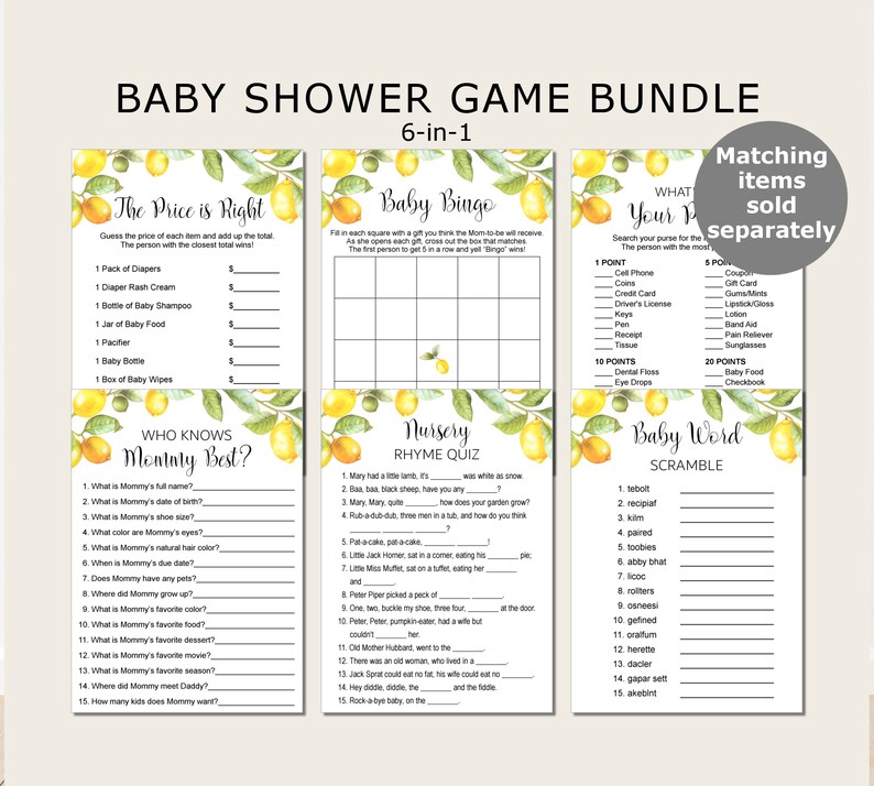Nursery Rhyme Quiz Lemon Baby Shower Game Citrus Lemon Theme - Etsy