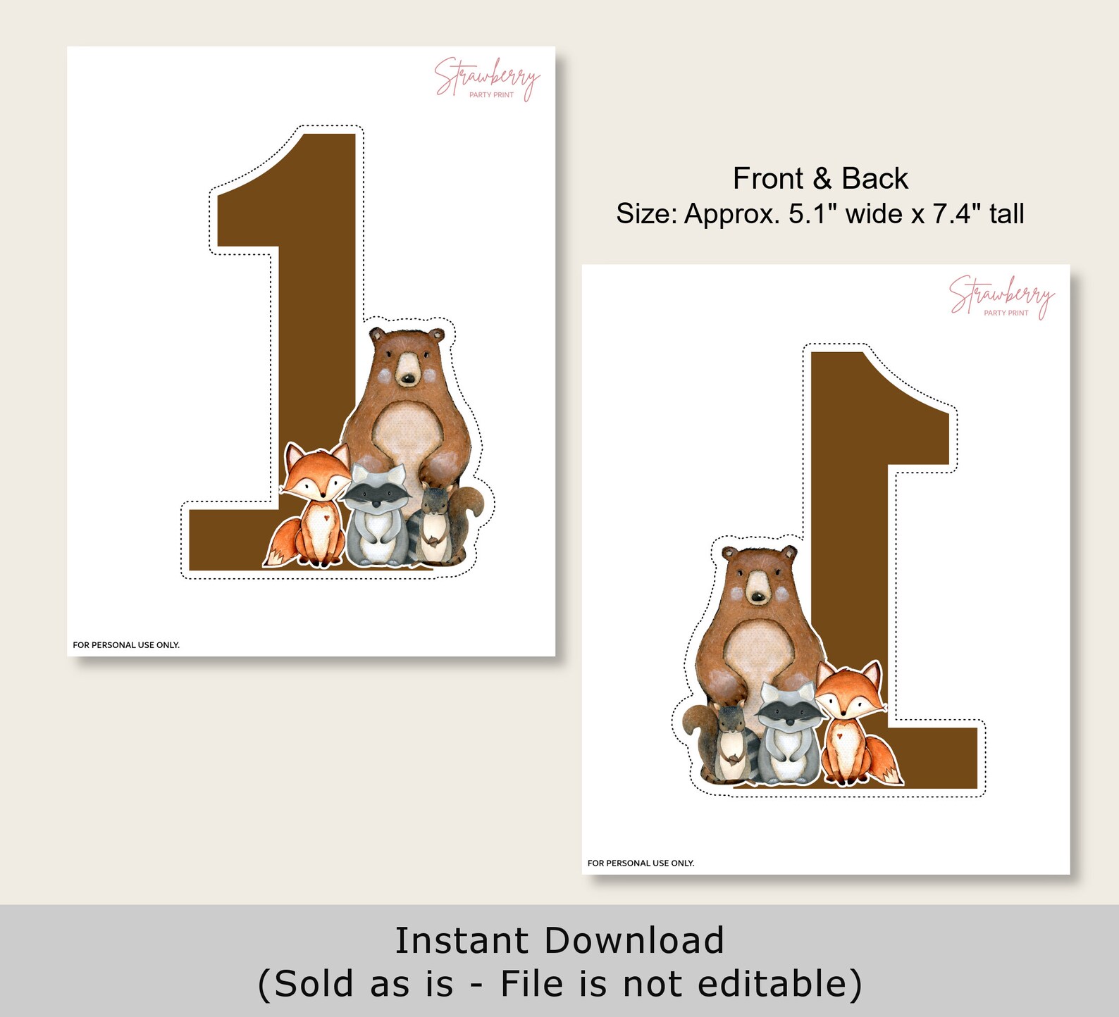 PRINTABLE Woodland Number 1 Cake Topper Woodland First | Etsy Canada