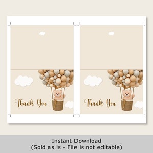 Teddy Bear Thank You Cards Beary Birthday Hot Air Balloon Bear Baby ...