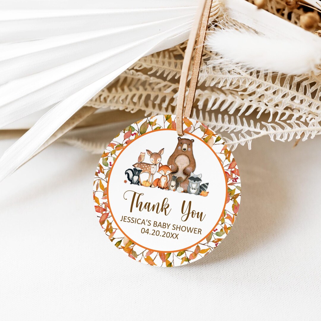 Custom Woodland Animals Thank You Tag Fall Woodland Baby Shower ...