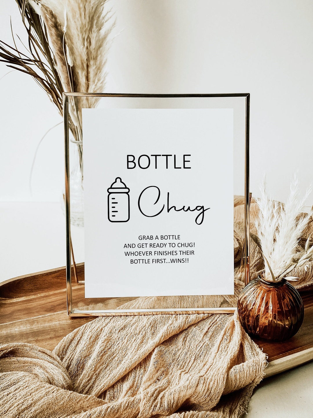 Bottle Chug Game Sign Minimalist Baby Shower Game Baby Bottle Game Boho ...