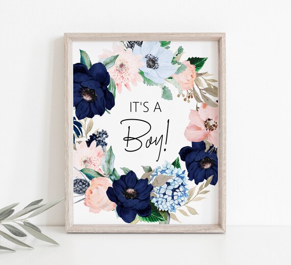 Its a Boy Sign Printable Gender Reveal Sign Navy Blue and Blush Pink ...