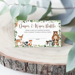 Diaper and Wipes Raffle Tickets and Sign Woodland Baby Shower - Etsy