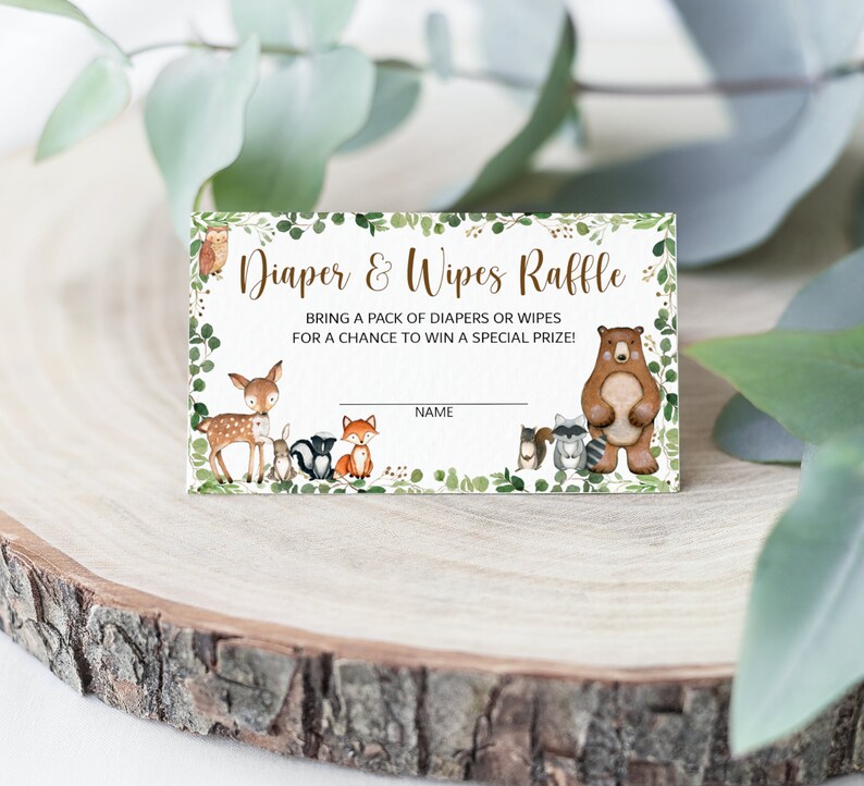 Diaper and Wipes Raffle Tickets and Sign Woodland Baby Shower - Etsy