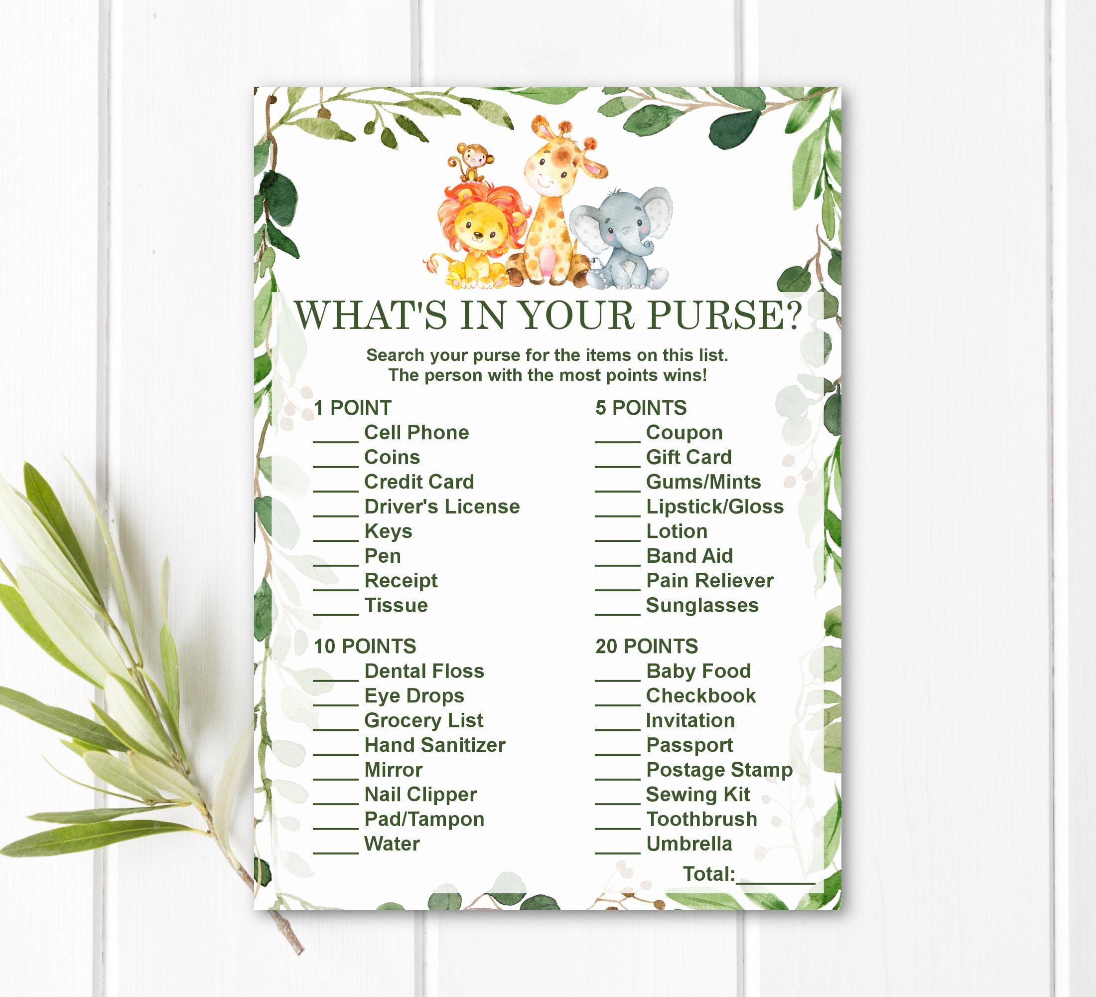 jungle baby shower Safari Baby Shower Game Safari What's In Your Purse ...