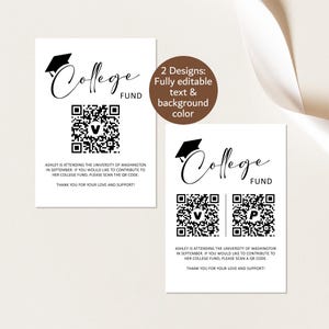 Editable College Fund Sign Graduation Venmo Sign Grad Money Gift QR ...