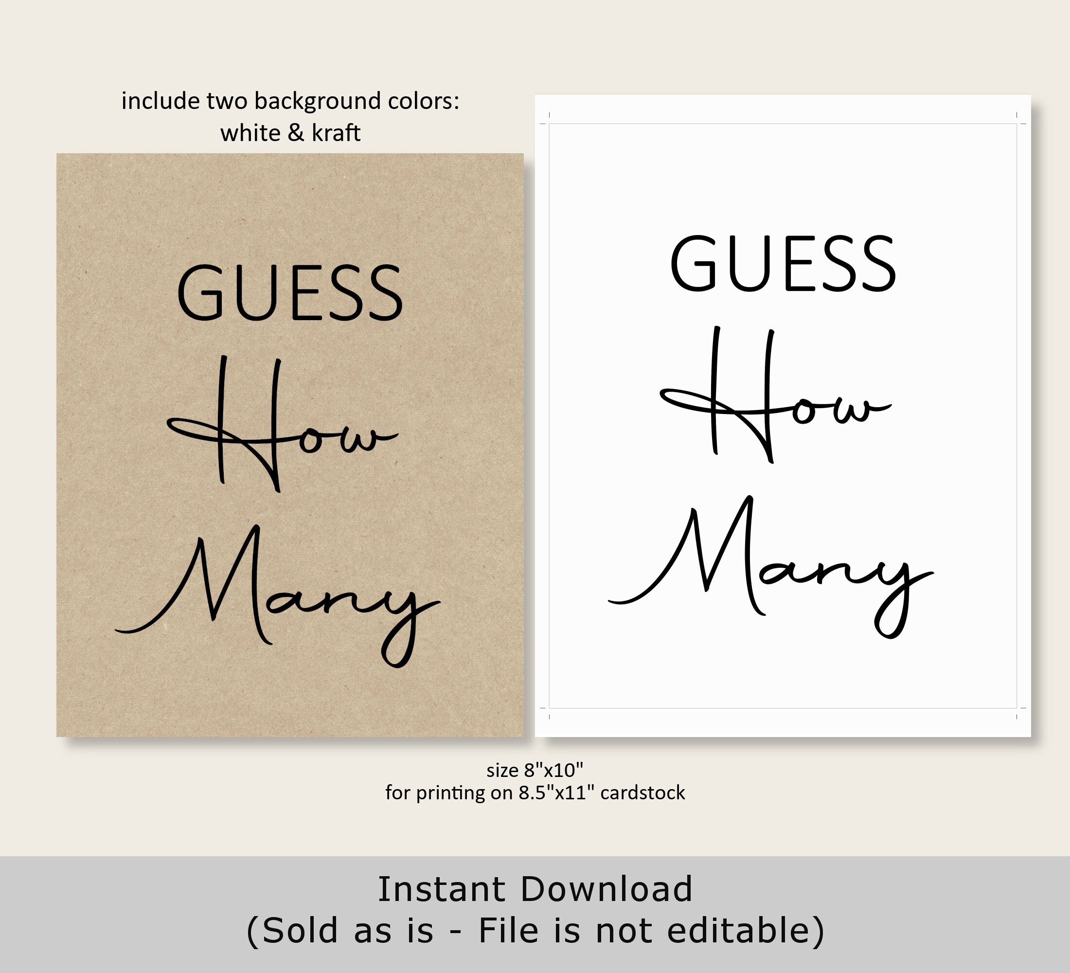 Guess How Many Game Minimalist Bridal Shower Game Baby Shower Game ...